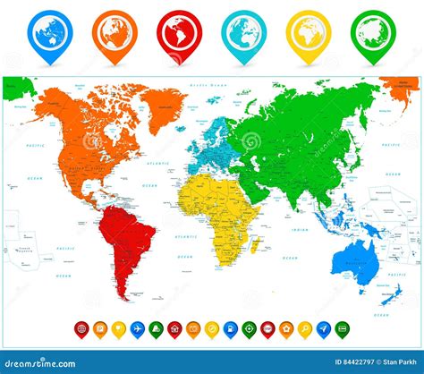 O Mapa Do Mundo Detalhado Do Vetor Continentes Coloridos E O Mapa