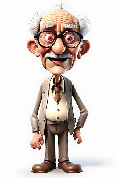 Premium Photo D Cartoon Old Man Funny Face Right View With Eye Glasses