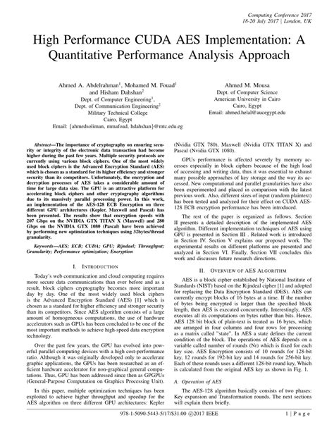 pdf high performance cuda aes implementation a quantitative performance analysis approach
