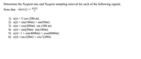 Solved Determine The Nyquist Rate And Nyquist Sampling Chegg