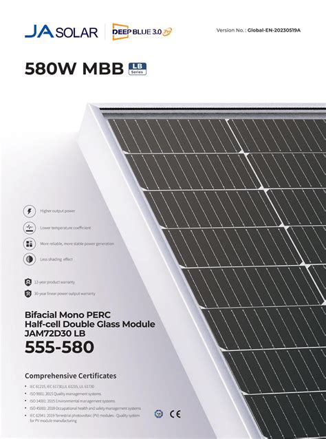 Ja Solar 580W Mbb Bifacial Mono Perc Half Cell Double Glass Module