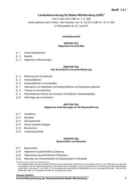 Landesbauordnung Gewerbeaufsicht Baden Württemberg