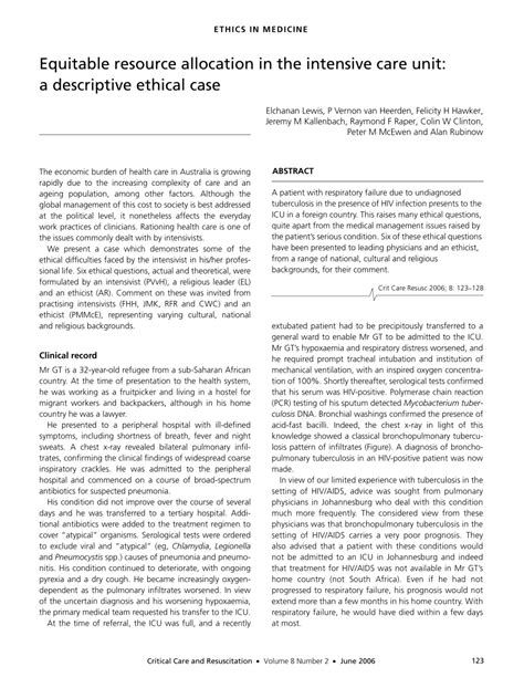 pdf equitable resource allocation in the intensive care unit a descriptive ethical case