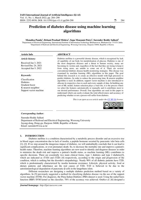 pdf prediction of diabetes disease using machine learning algorithms
