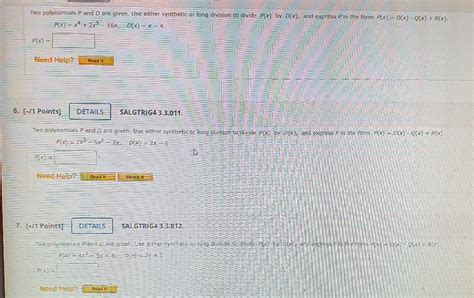 solved two polynomials p and d are given use either
