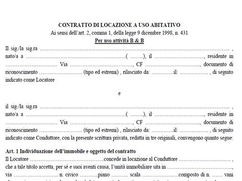 MODULO CONTRATTO DI LOCAZIONE AD USO ABITATIVO PER ATTIVITA DI B B