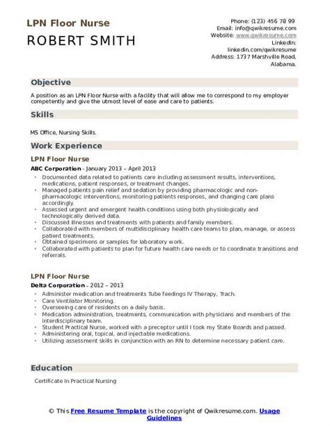 Lpn Floor Nurse Resume Samples Qwikresume