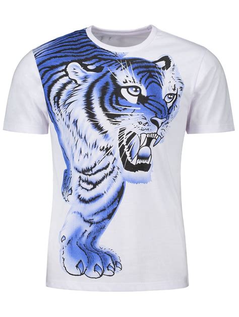 Tiger Print Crew Neck T Shirt White N Size M Tiger Print