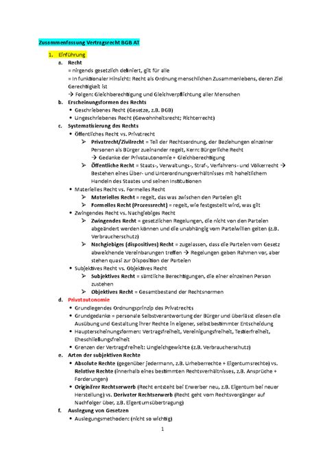 Zusammenfassung Vertragsrecht BGB Allgemeiner Teil Zusammenfassung