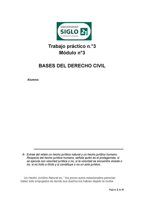 TP3 Derecho Civil V1 studio Trabajo práctico n Módulo n BASES DEL
