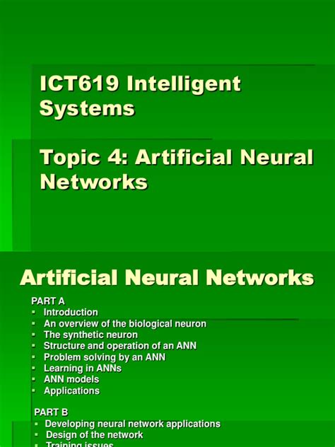 ict619 intelligent systems topic 4 artificial neural networks pdf artificial neural network