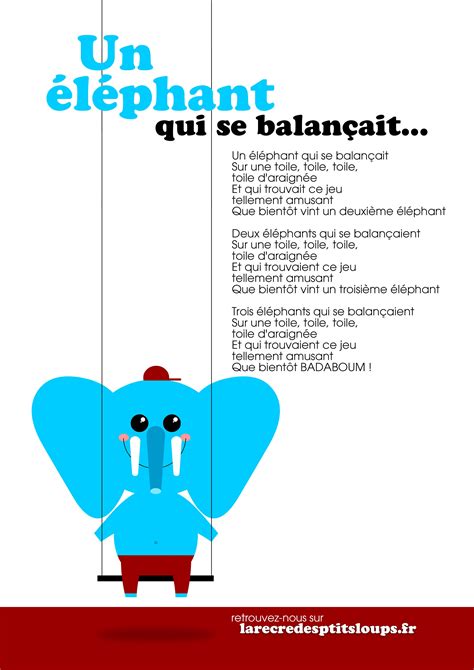 paroles à imprimer de la comptine UN ELEPHANT QUI SE BALANCAIT
