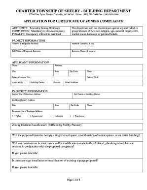 Fillable Online Shelbytwp Printable Application For Certificate Of