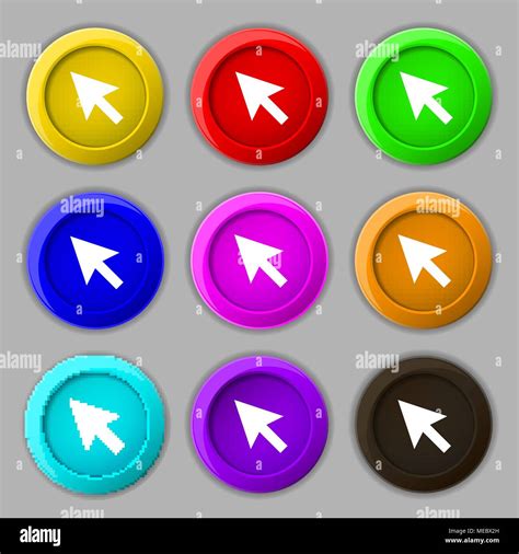 Arrow Cursor Computer Mouse Icon Sign Symbol On Nine Round Colourful
