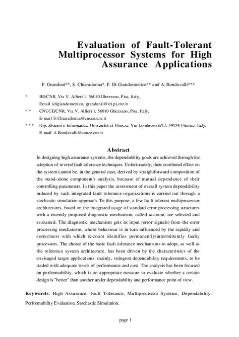 pdf evaluation of fault tolerant multiprocessor systems for high assurance applications f