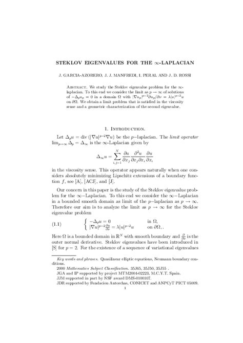 pdf steklov eigenvalues for the 1laplacian ireneo peral and julio rossi