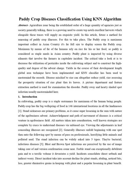 paddy crop diseases classification using knn algorithm researchcycles