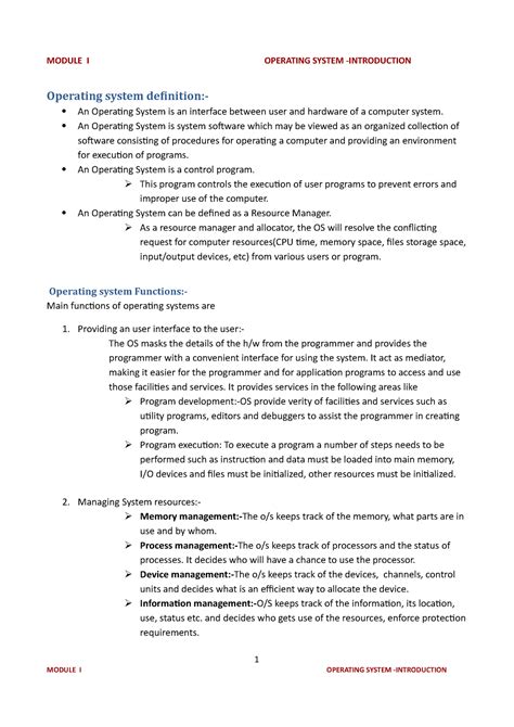 unit i operating system module i operating system introduction operating system definition