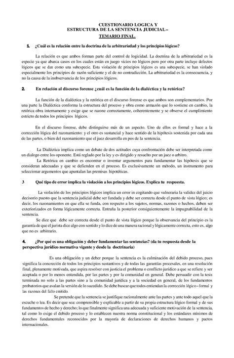 Temario Logica Y Estructura DE LA Sentencia C UES TI ONARI O LOGICA Y