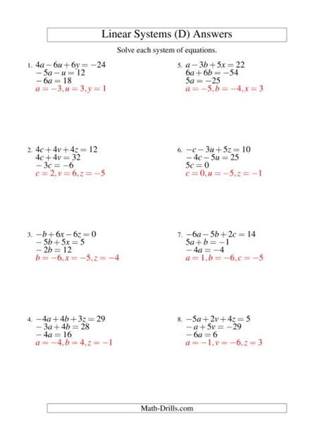 systems of linear equations three variables including negative values easy d