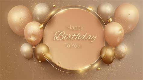 Tarjeta de feliz cumpleaños con globos de lujo y diseño de cinta