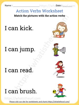 Action Verbs Matching Worksheets Your Home Teacher