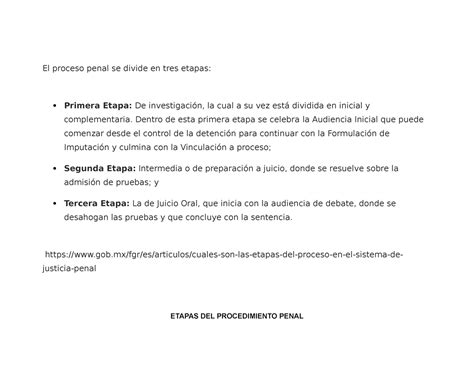 Etapas DEL Procedimiento Penal 2022 El Proceso Penal Se Divide En