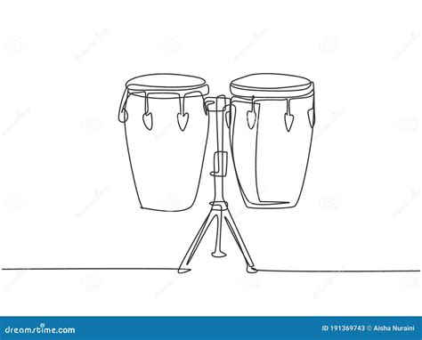 One Continuous Line Drawing Of Traditional African Ethnic Drum Bongo