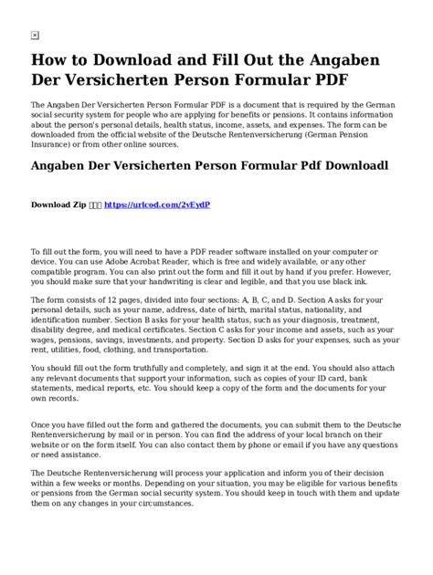 Fillable Online Angaben Der Versicherten Person Form Fill Out And