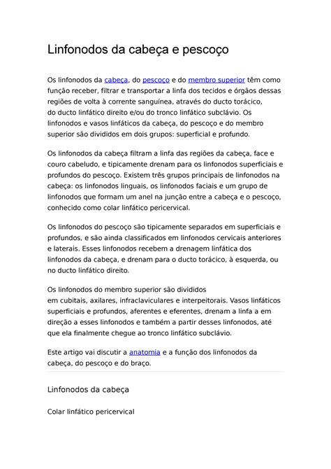 Sistema linfatico da cabeça e do pescoço Linfonodos da cabeça e