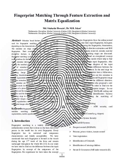 doc fingerprint matching through feature extraction and matrix equalization md shahadat
