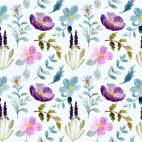 Padrão sem emenda em aquarela floral verde roxo Vetor Grátis