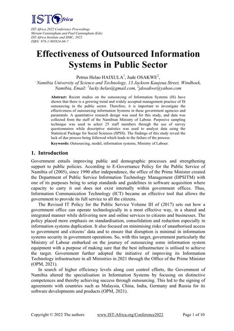 pdf effectiveness of outsourced information systems in public sector