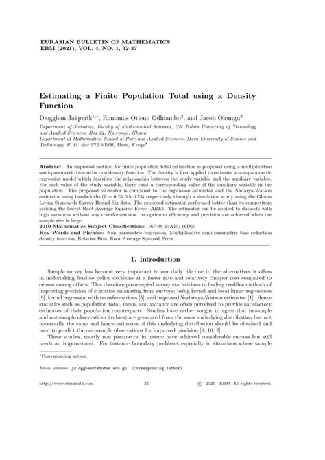 pdf estimating a finite population total using a density function
