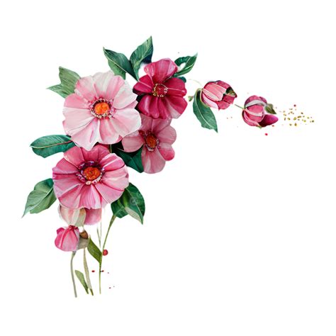 Pink Watercolor Floral Frame With Corner Flowers Circle Wreath Flowers