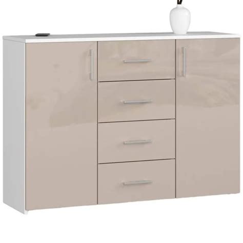 Komoda K45 110 cm 2 drzwi 4 szuflady nowoczesna Biała Cappuccino Połysk