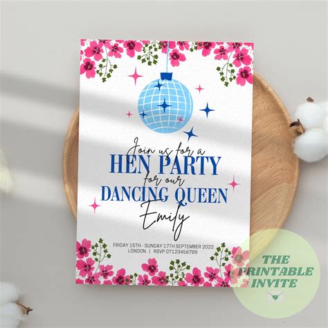 Mamma Mia Dancing Queen Hen Bachelorette Party Invitation Itinerary