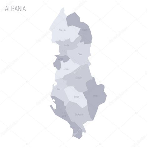 Albania Political Map Of Administrative Divisions Counties Grey