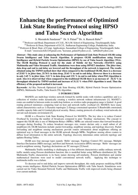 pdf enhancing the performance of optimized link state routing protocol using hpso and tabu