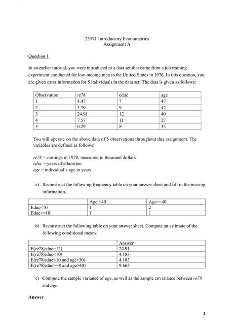 23571 introductory econometrics assignment a answers 23571 introductory econometrics uts