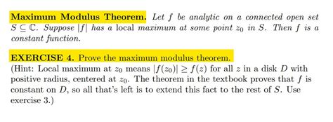solved maximum modulus theorem let f be analytic on a