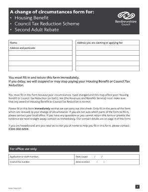Fillable Online Renfrewshire Gov A Change Of Circumstances Form For