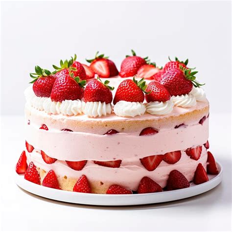 Pastel De Fresa Aislado Sobre Fondo Blanco Liso Foto Premium