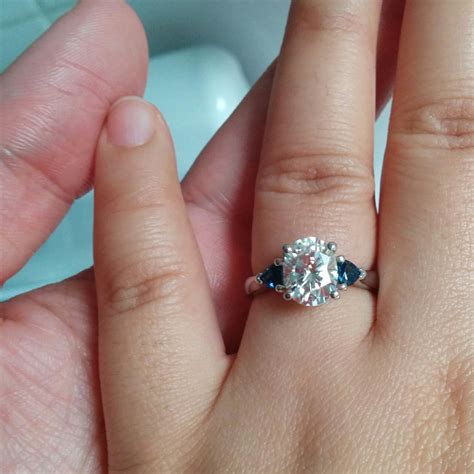 Three Stone Sapphire And Moissanite Engagement Ring Weddingbee Photo