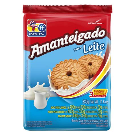 Biscoito Amanteigado Leite Fortaleza Pacote 330g Embalagem Econômica