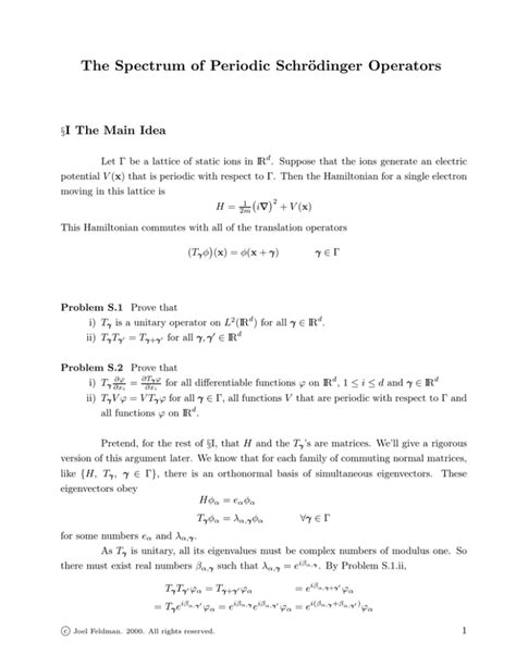 the spectrum of periodic schr¨ odinger operators i the main idea