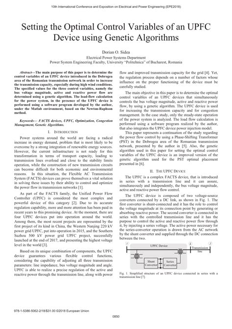 pdf setting the optimal control variables of an upfc device using genetic algorithms