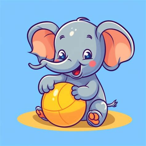 Elefante De Dibujos Animados Jugando Con Una Pelota En Un Fondo Azul