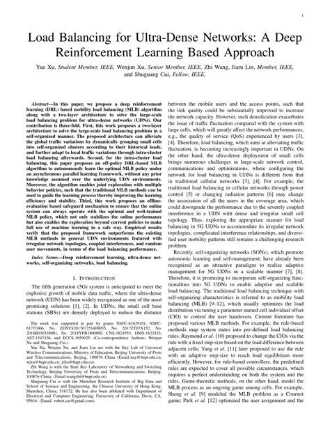 pdf load balancing for ultra dense networks a deep reinforcement learning based approach
