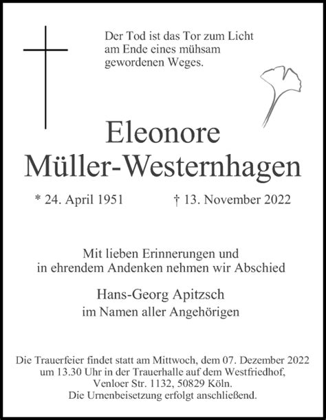 Traueranzeigen von Eleonore Müller Westernhagen WirTrauern